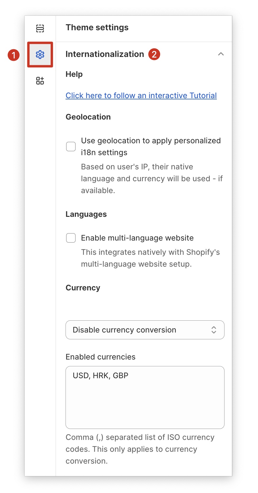 Internationalization theme settings